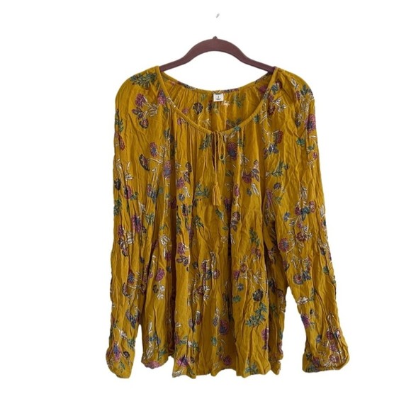 Old Navy | Tops | Old Navy Yellow Floral Blouse Size Large Long Sleeve ...